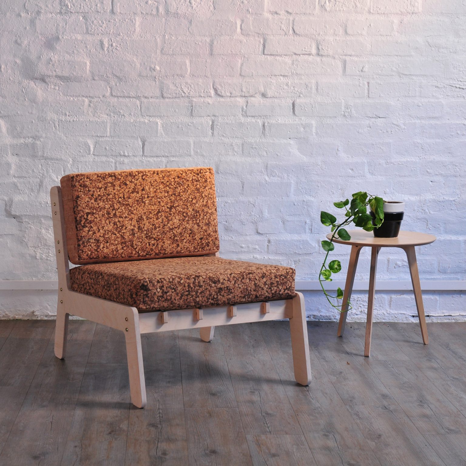 Birch Wood Cork Leather Lounge Chair – Modern Armchair (Home & Office)