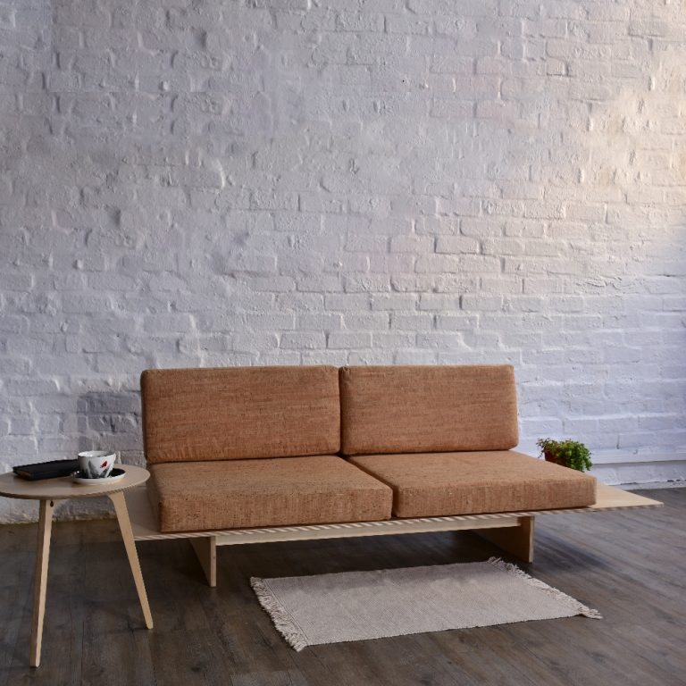 Birch Wood Cork Leather Sleeper Couch | Convertible Sofa Bed | Mùpǔ