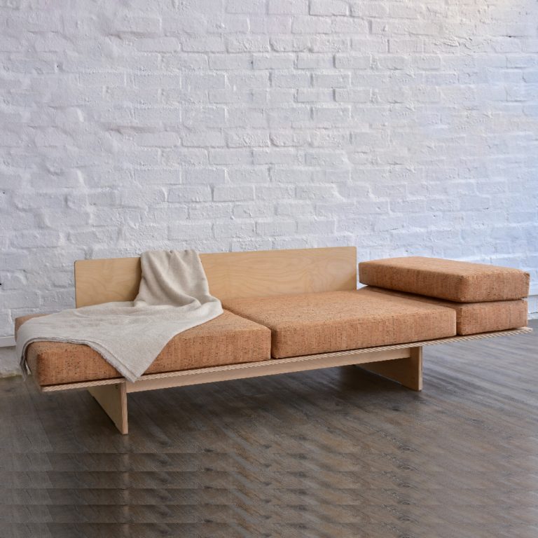 Birch Wood Cork Leather Sleeper Couch | Convertible Sofa Bed | Mùpǔ